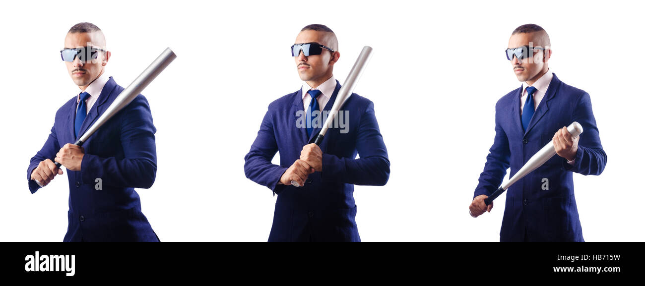 Handsome businessman with bat on white Stock Photo - Alamy