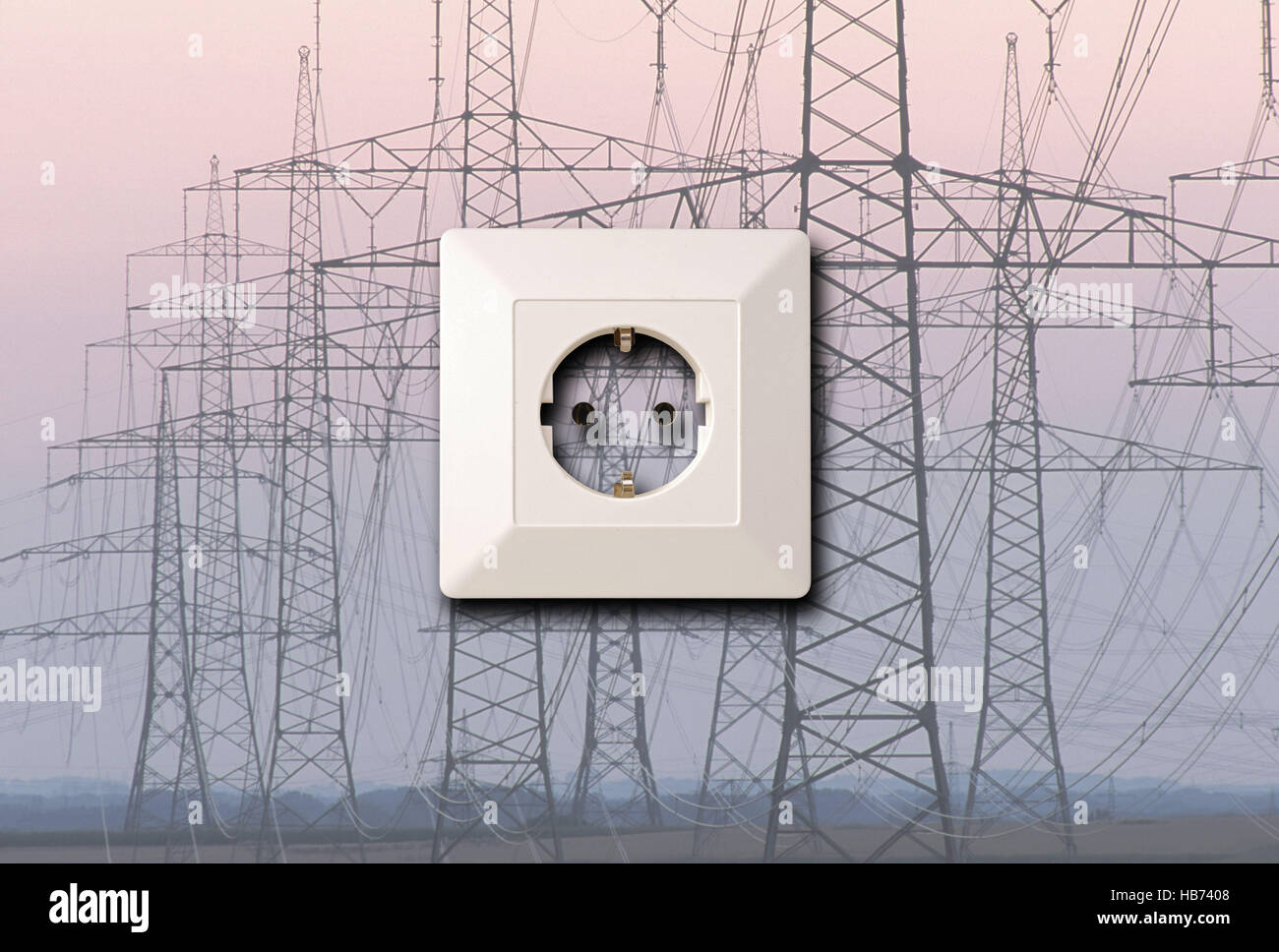 electric power poles with outlet as symbol Stock Photo - Alamy