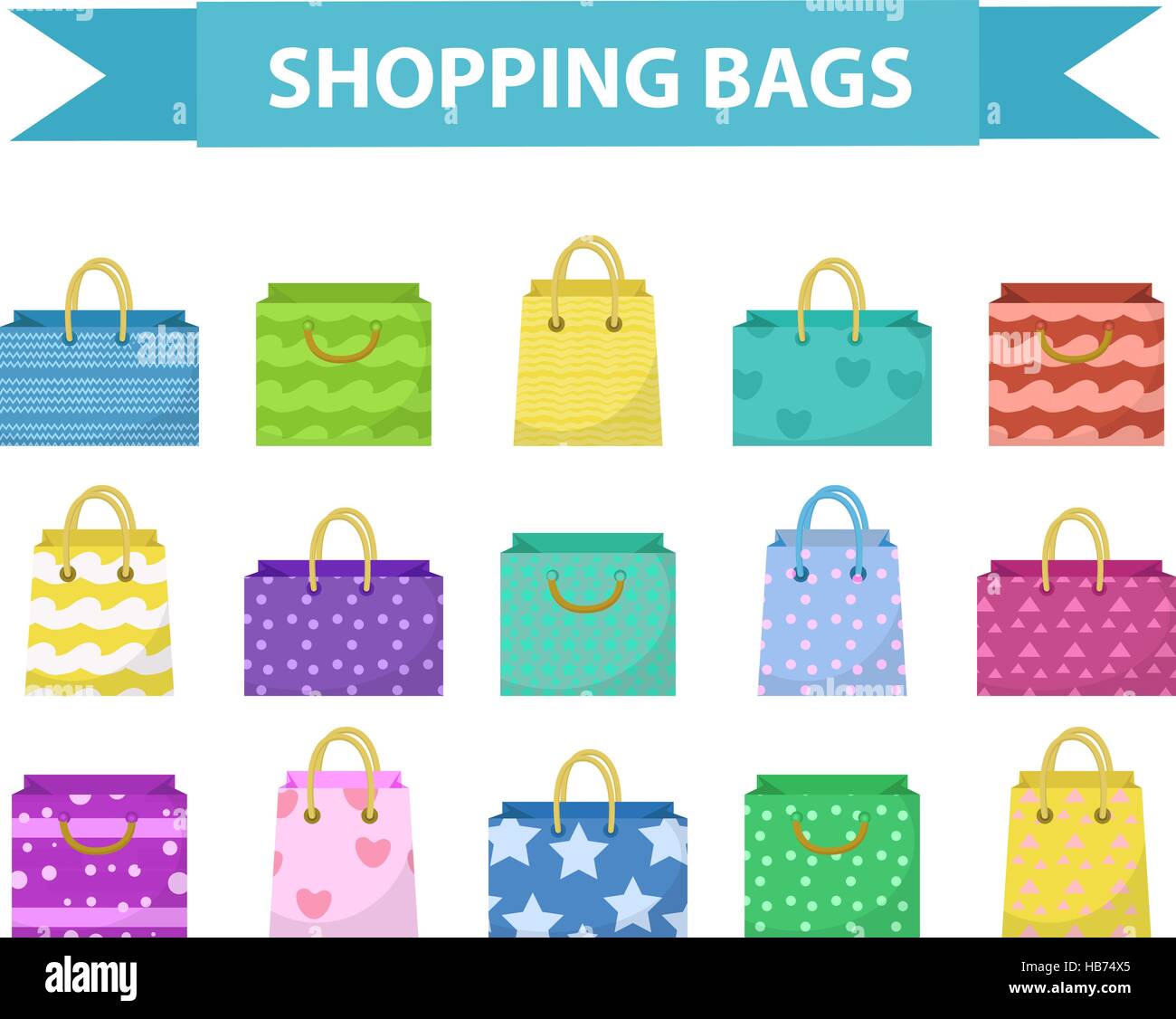 Cute shopping bag set. Colorful bags with different pattern collection ...