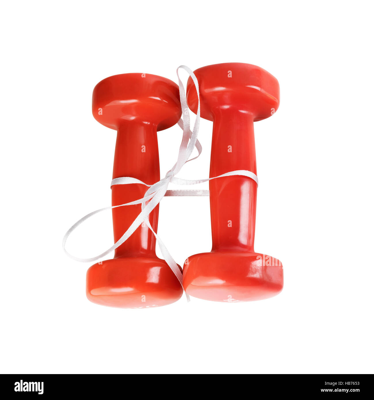 Red dumbbell on white Stock Photo - Alamy