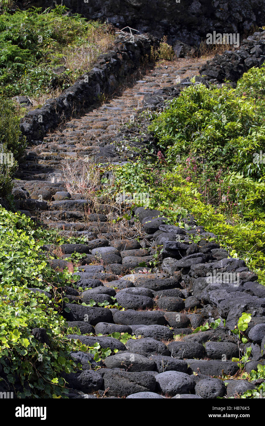 Basalt stone stairs on Pico island, Azores Stock Photo - Alamy