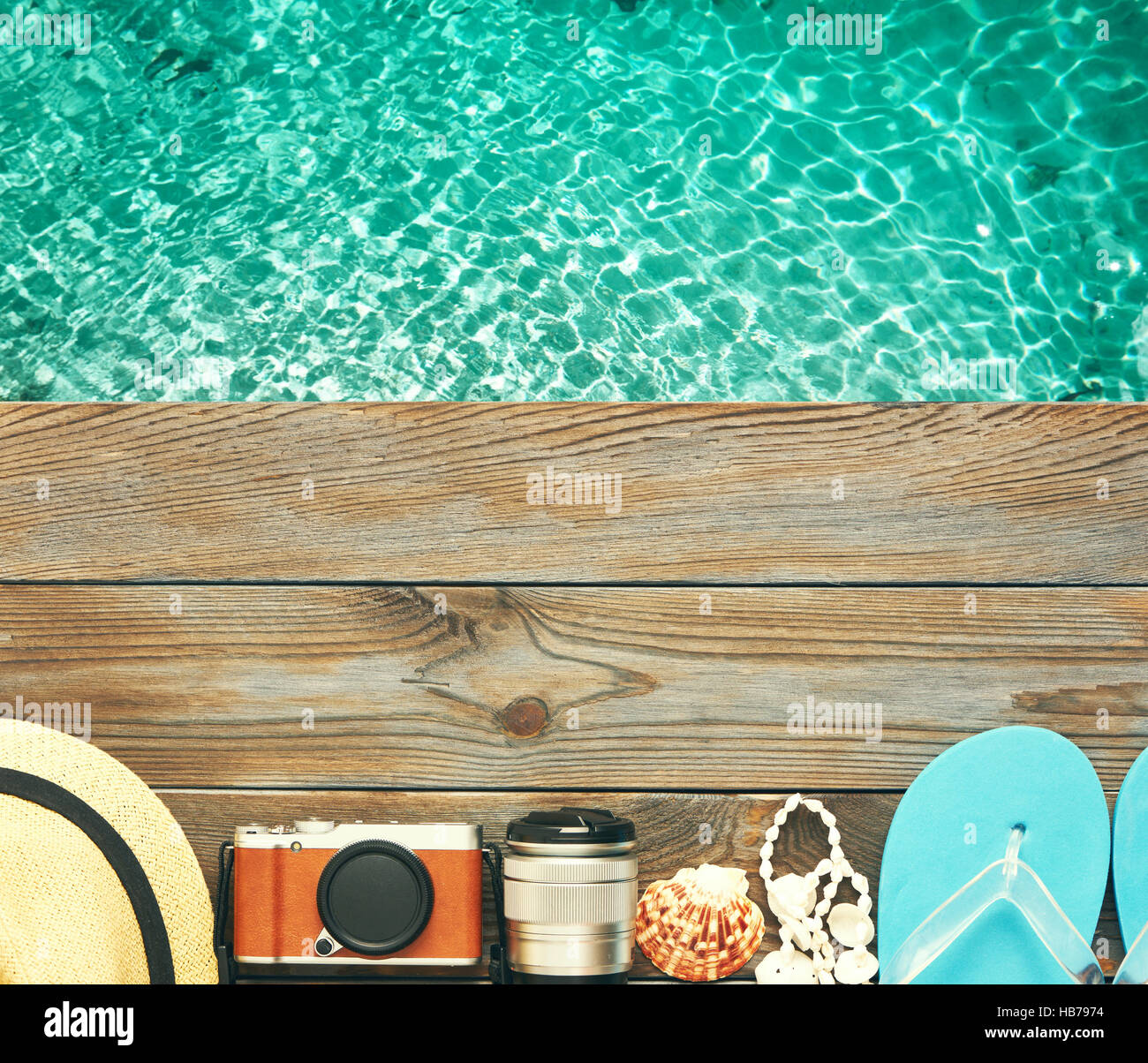 Beach items at jetty Stock Photo - Alamy