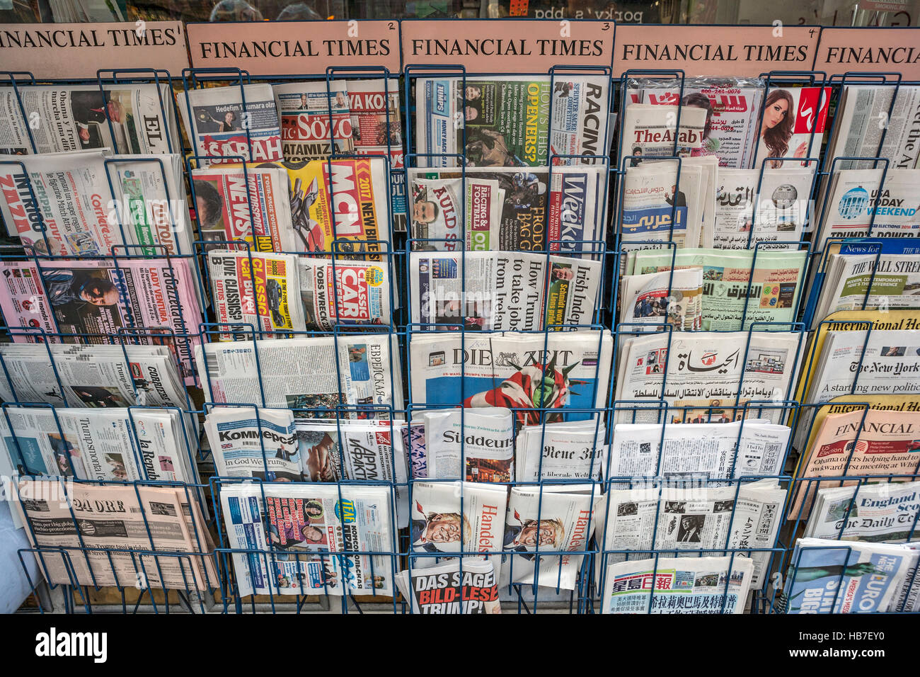 International Newspapers on News Stand Stock Photo - Alamy
