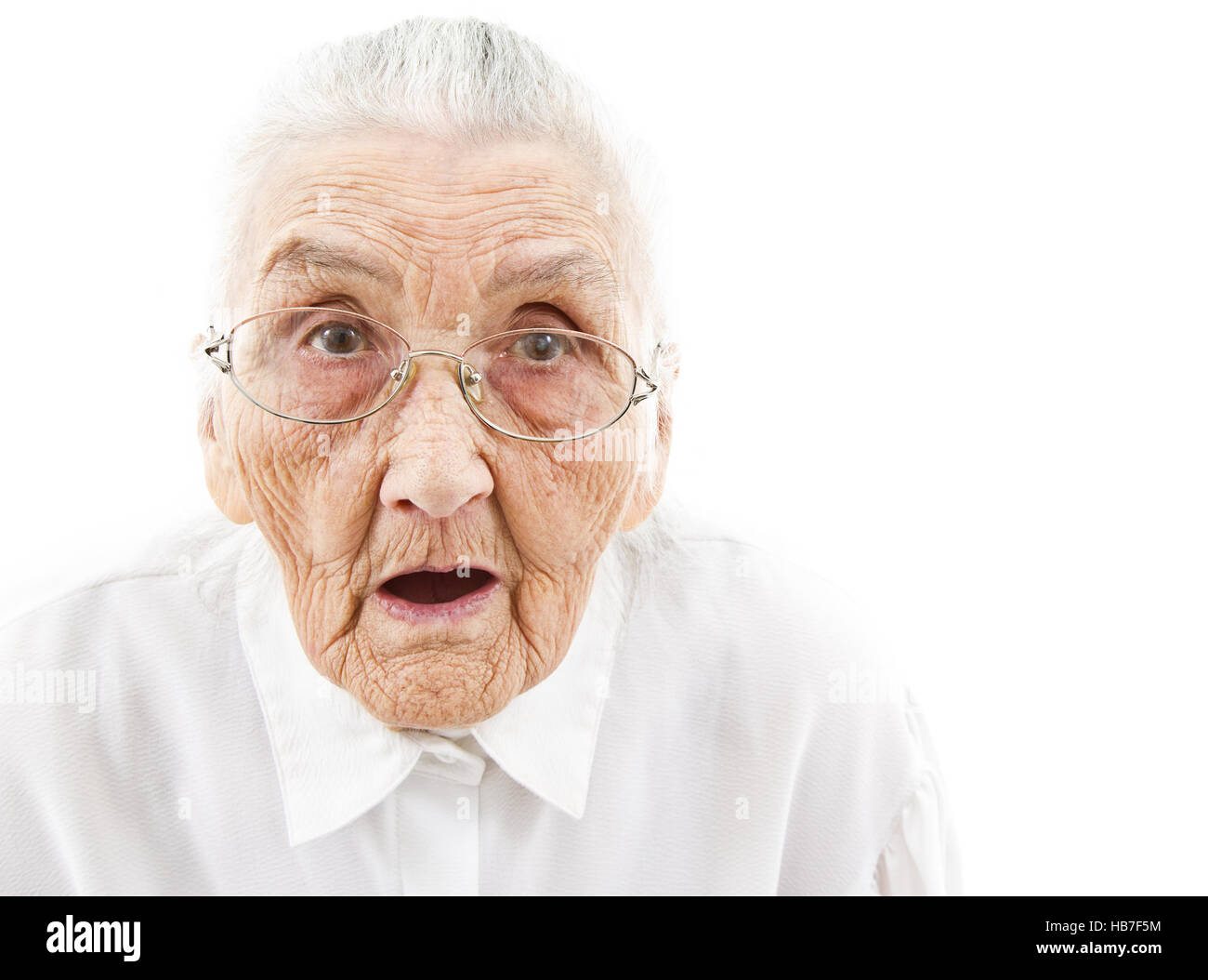 portrait of a surprised old woman who is staring with open mouth Stock ...