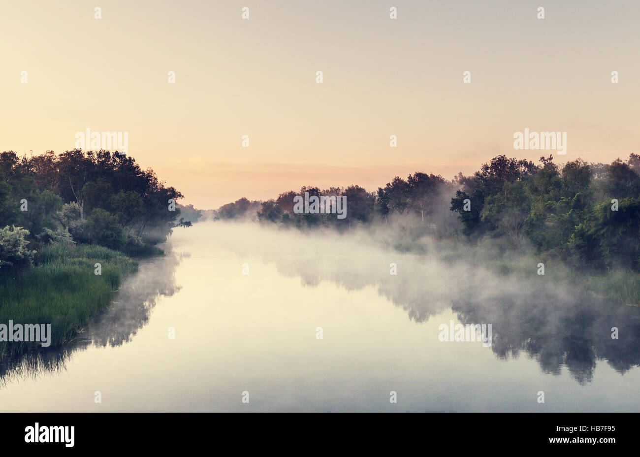 Fog on the river Stock Photo - Alamy