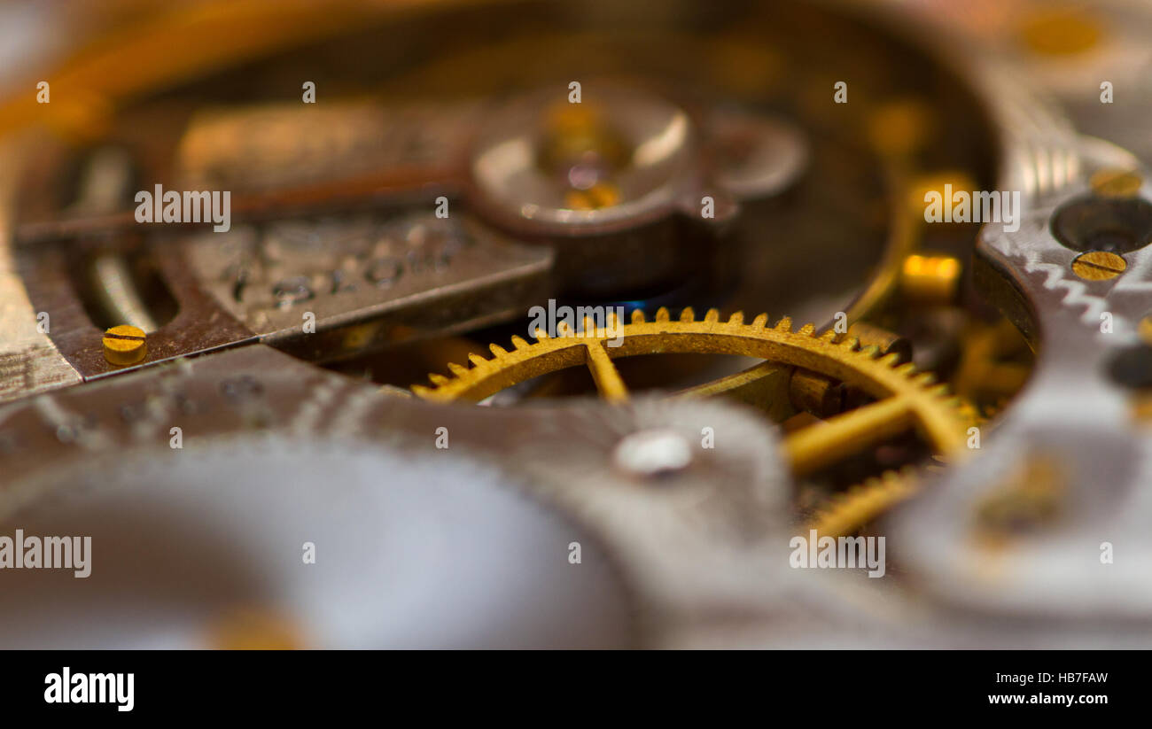 closeup for a vintage mechanical clockwork Stock Photo - Alamy