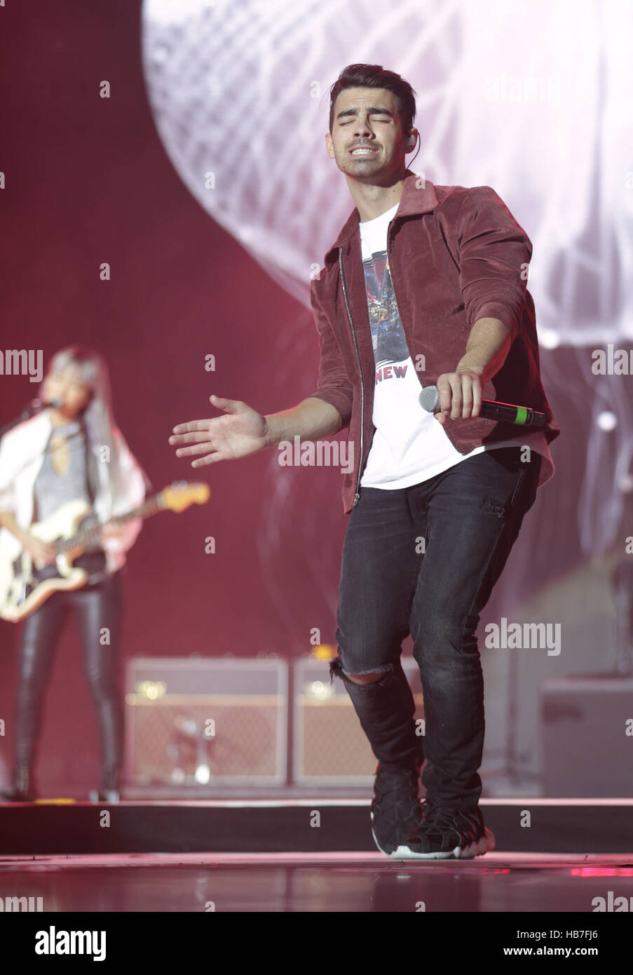 Joe Jonas of DNCE performing on stage on stage at Capital's Jingle Bell ...
