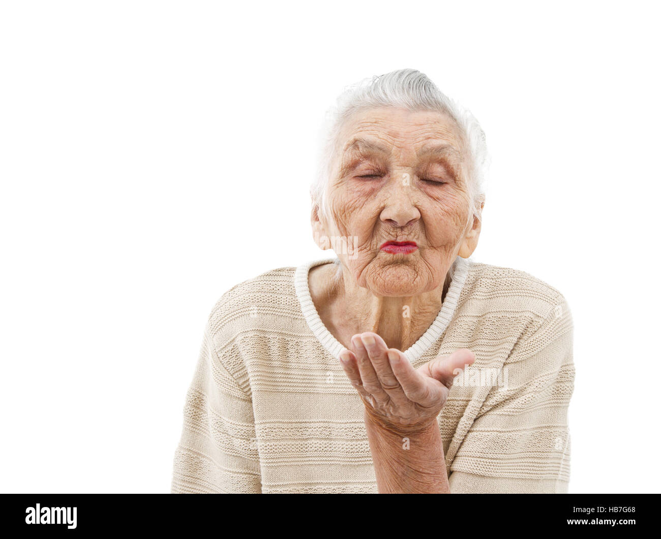 very old lady gives a kiss Stock Photo - Alamy