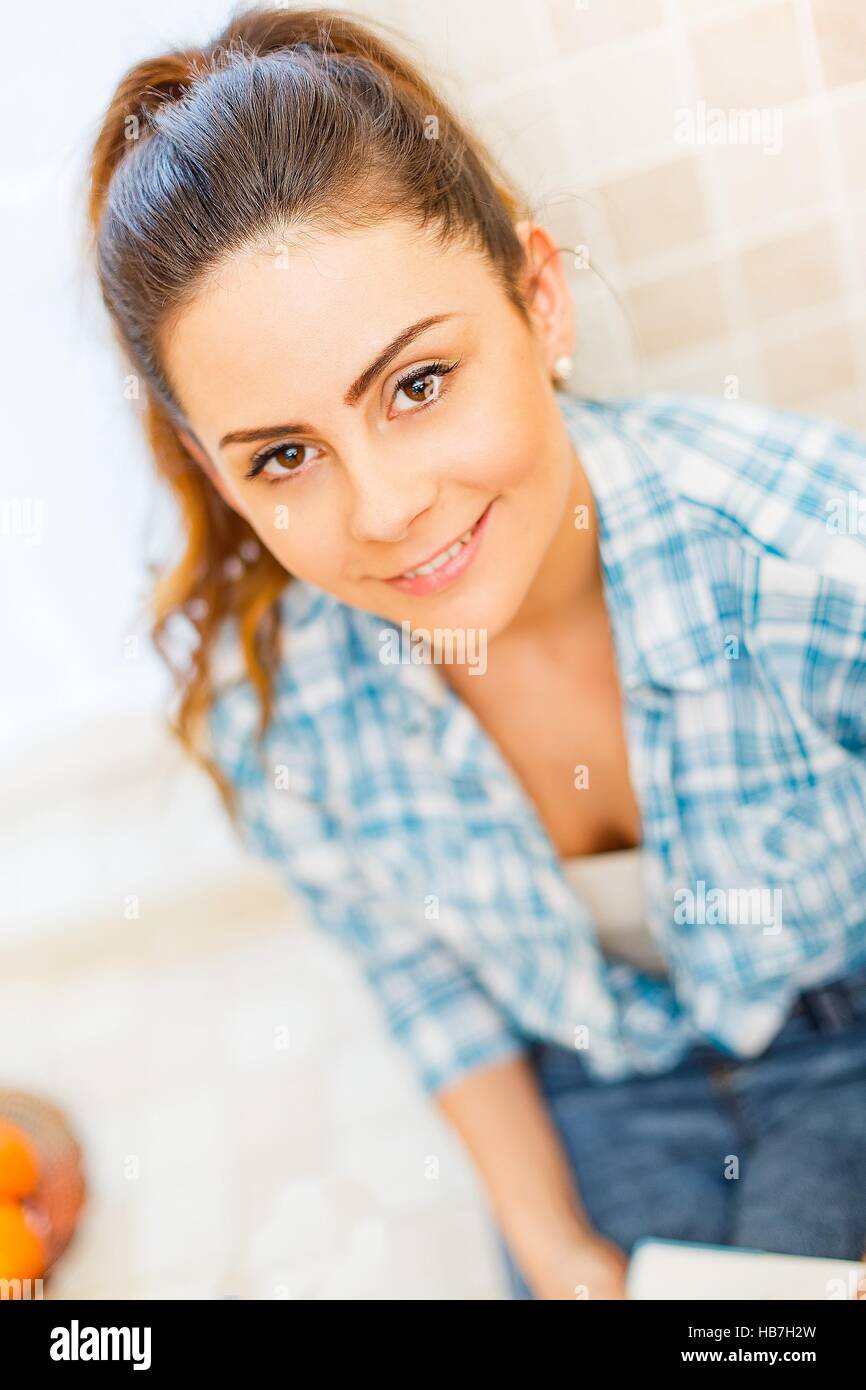 Portrait of a beautiful lady smiling kindly Stock Photo - Alamy