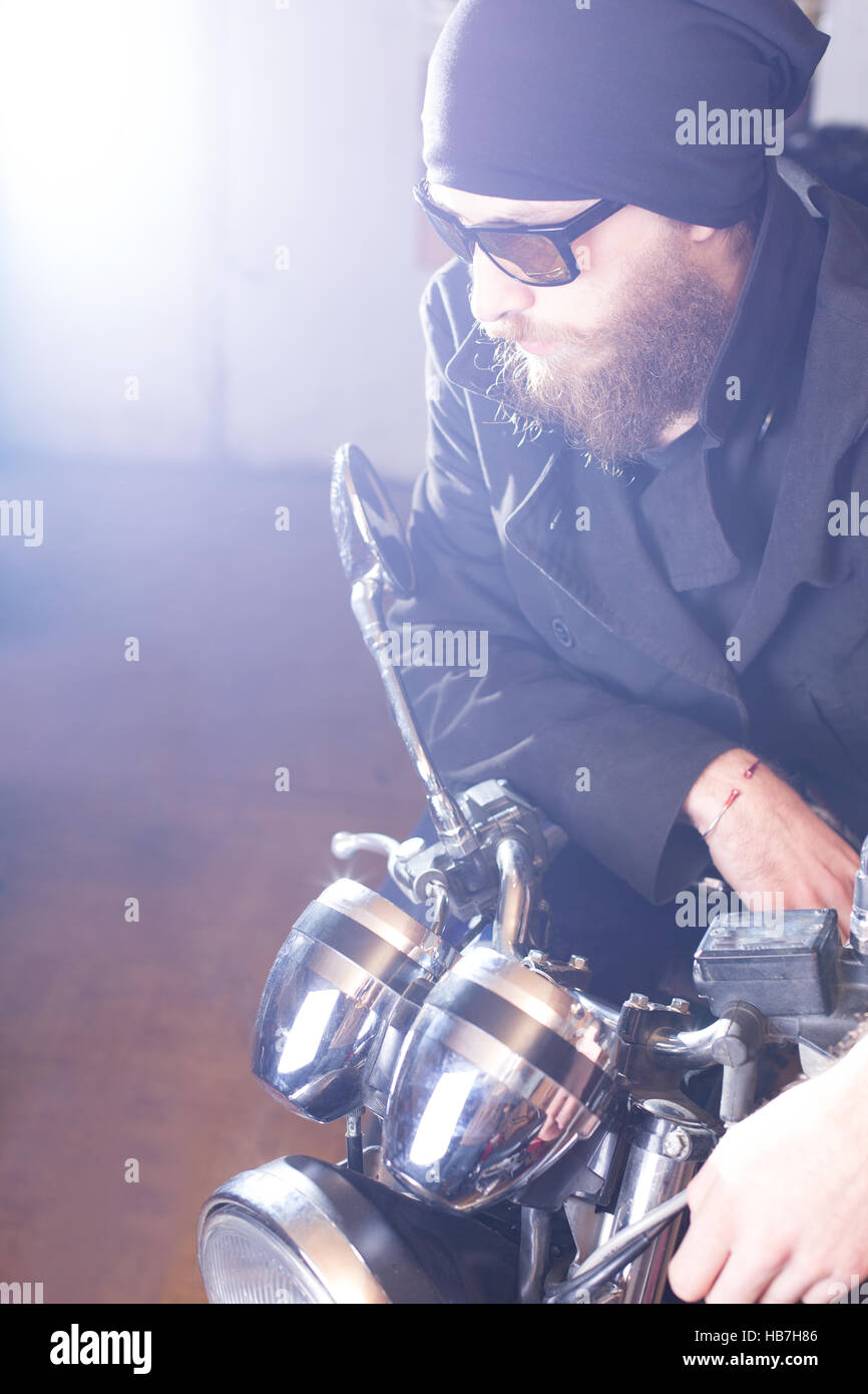 Portrait man chopper motorcycle hi-res stock photography and images - Alamy