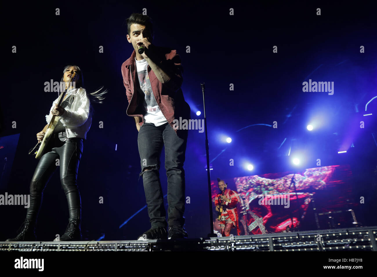 Joe Jonas of DNCE performing on stage on stage at Capital's Jingle Bell ...