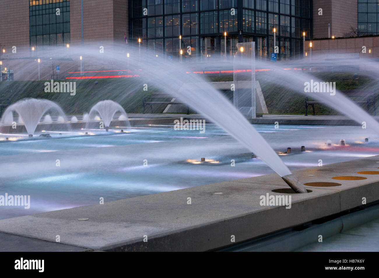 Fountains in front of National University Library in Zagreb, capital of ...