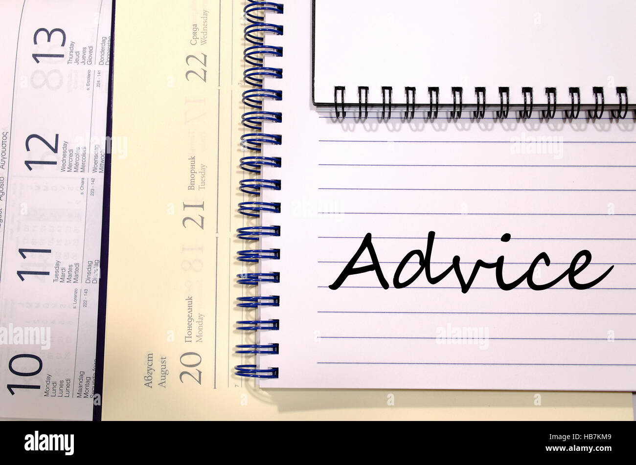 Advice write on notebook Stock Photo - Alamy