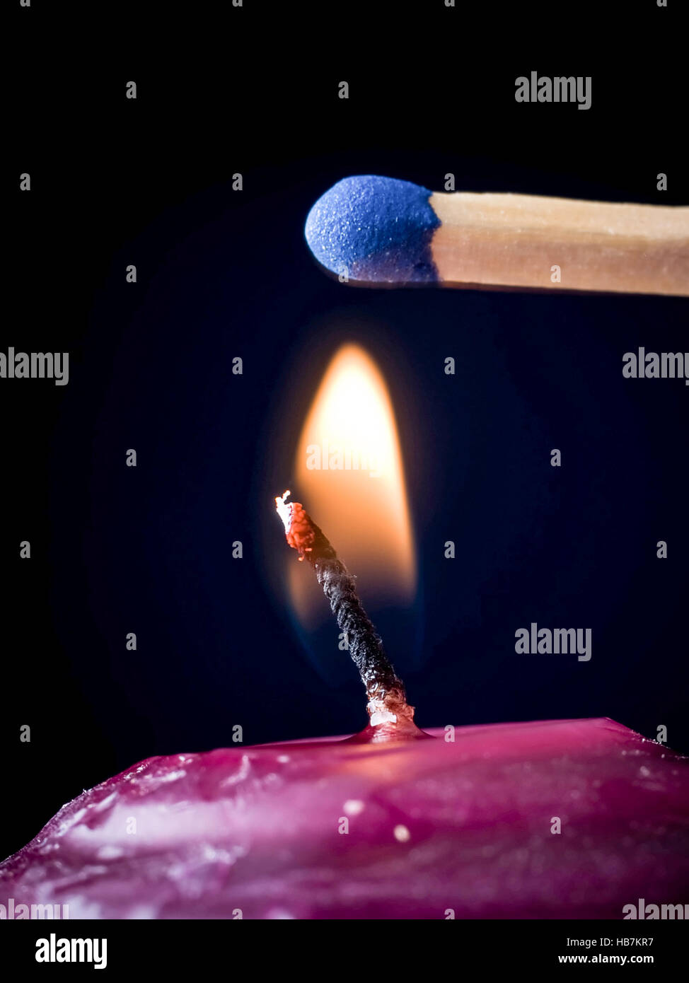 Candle Flame with wick and match Stock Photo - Alamy