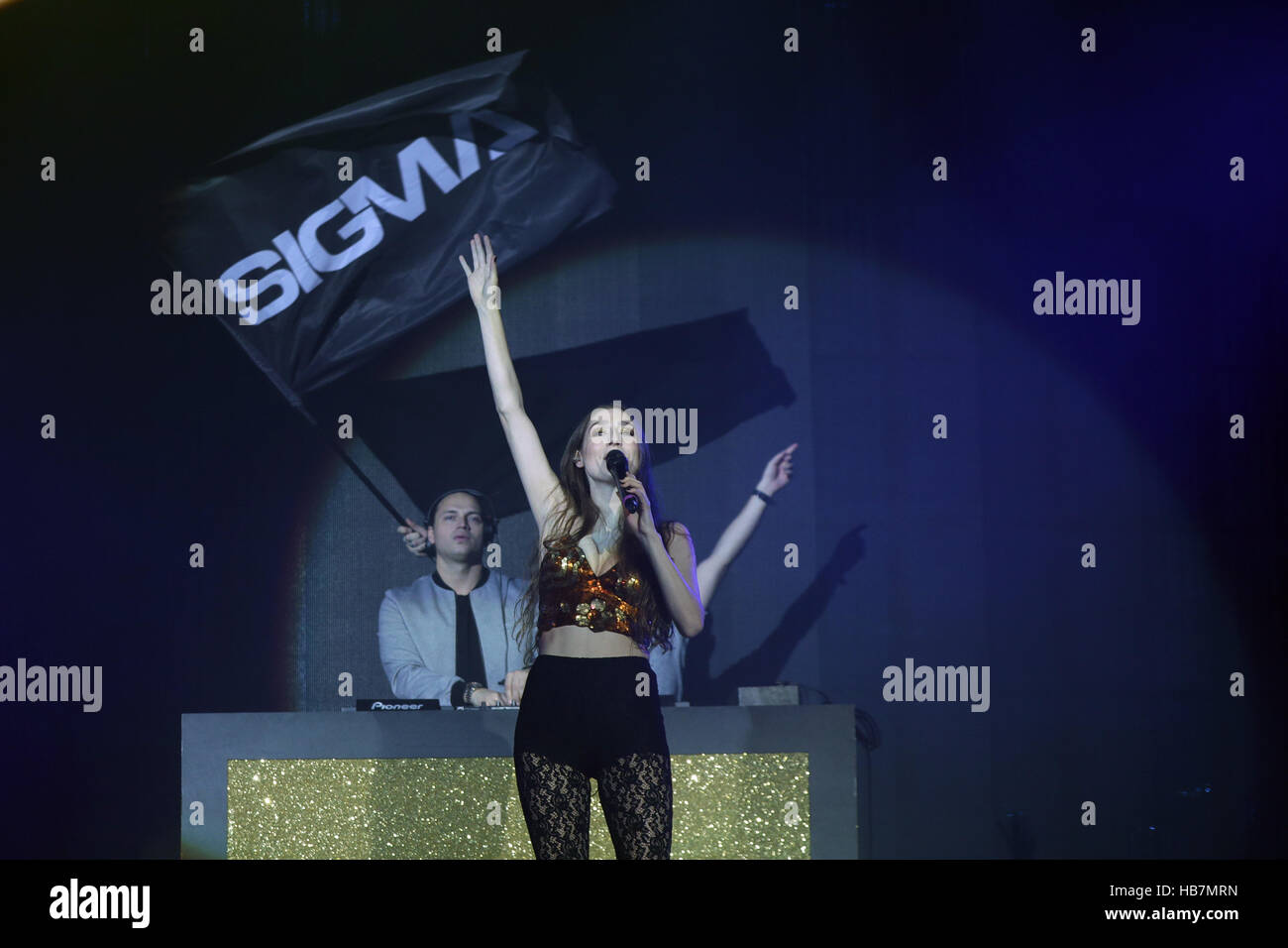 Singer Birdy performs with Sigma on stage at Capital's Jingle Bell Ball ...