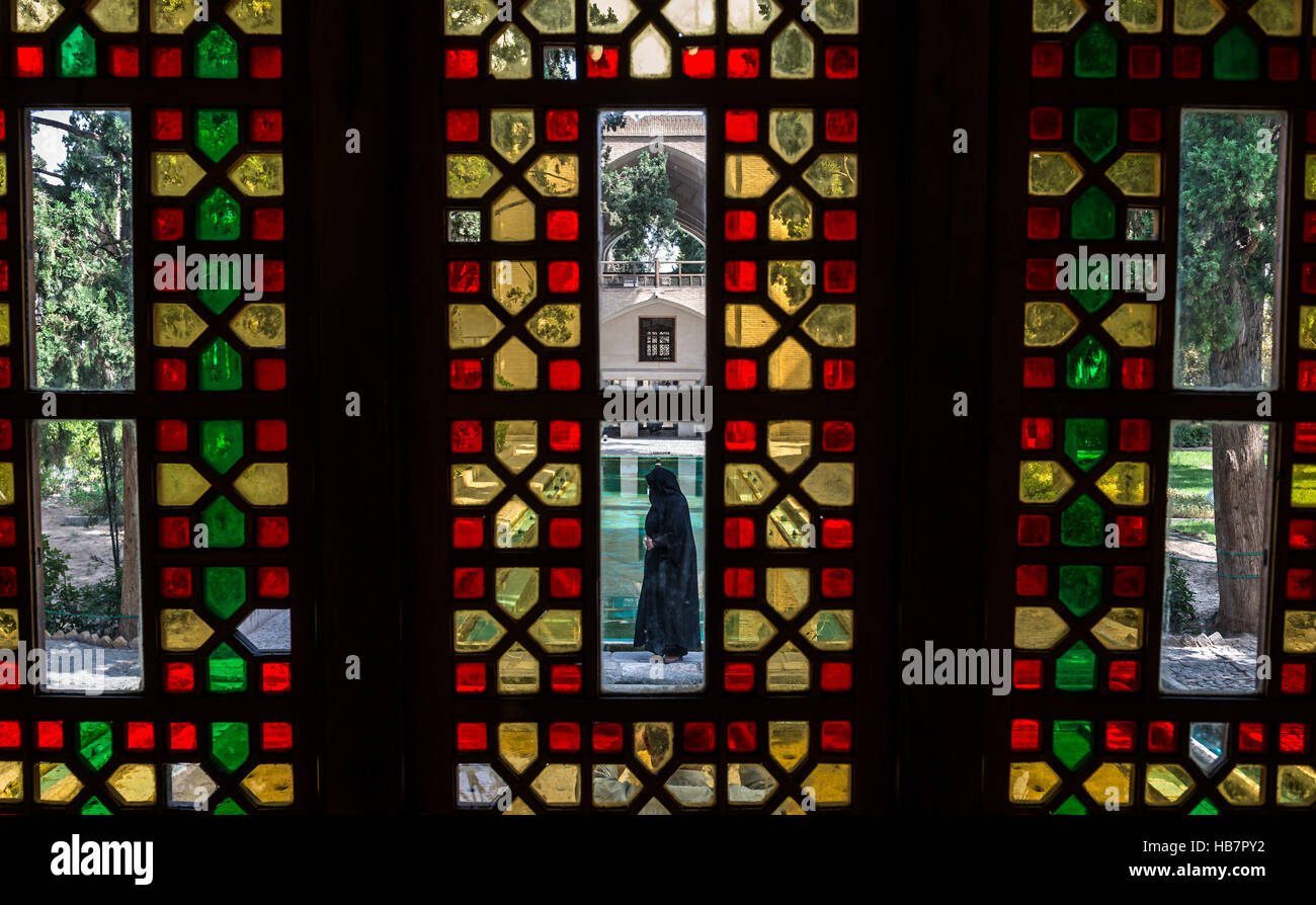 Stained glass window in Historical Fin Garden in Kashan city, Iran ...