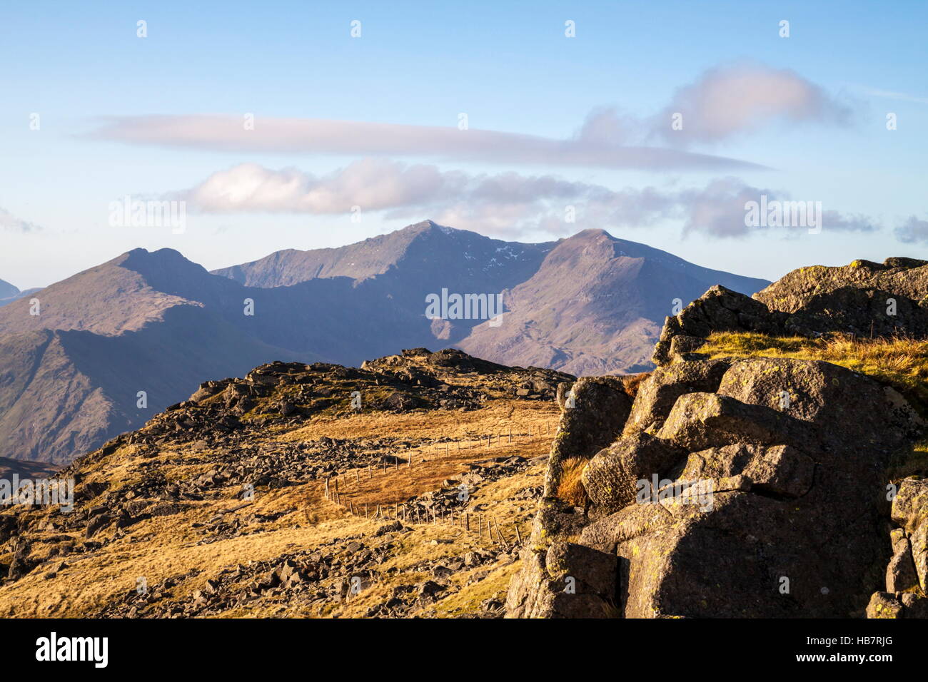 As seen from Moel Siabod the summit of Snowdon and the well known ridge ...