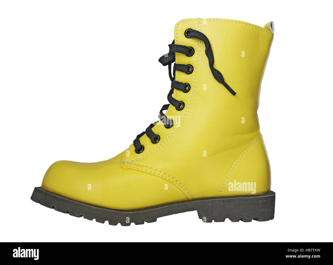 High yellow boot on a white background Stock Photo - Alamy
