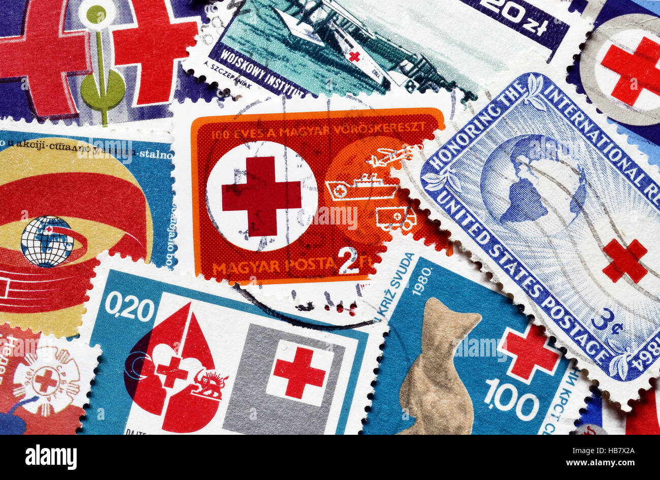 Red Cross on stamps Stock Photo - Alamy