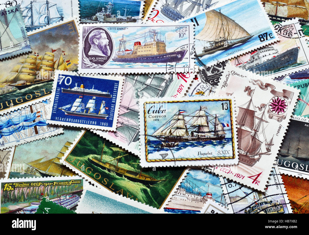 Ships on stamps Stock Photo - Alamy
