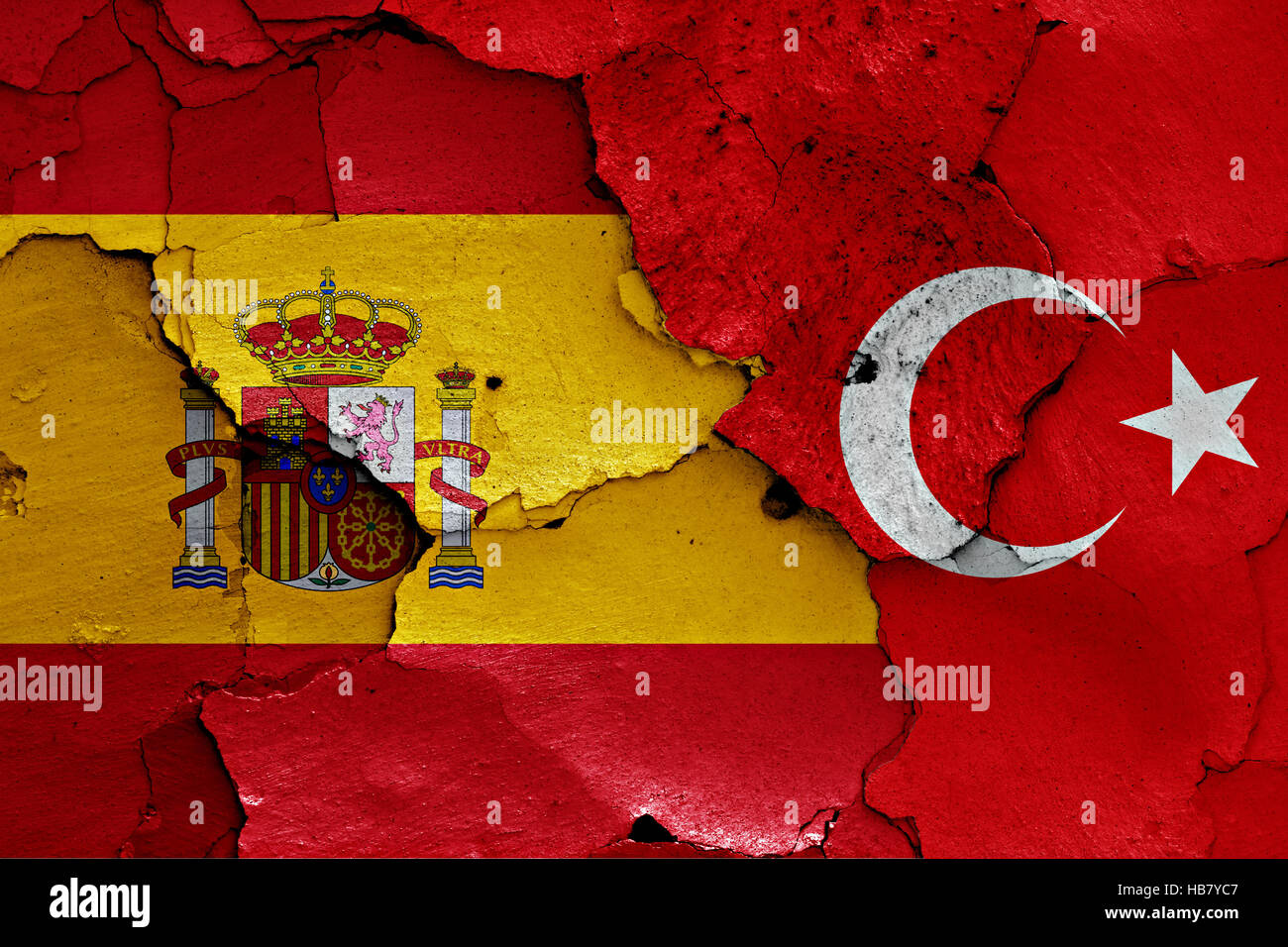 flags of Spain and Turkey painted on cracked wall Stock Photo - Alamy