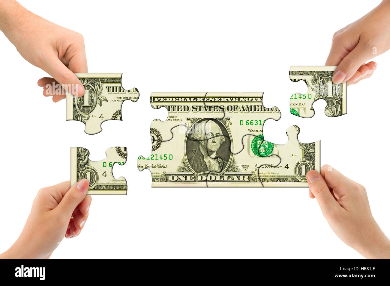 Hands and money puzzle Stock Photo - Alamy