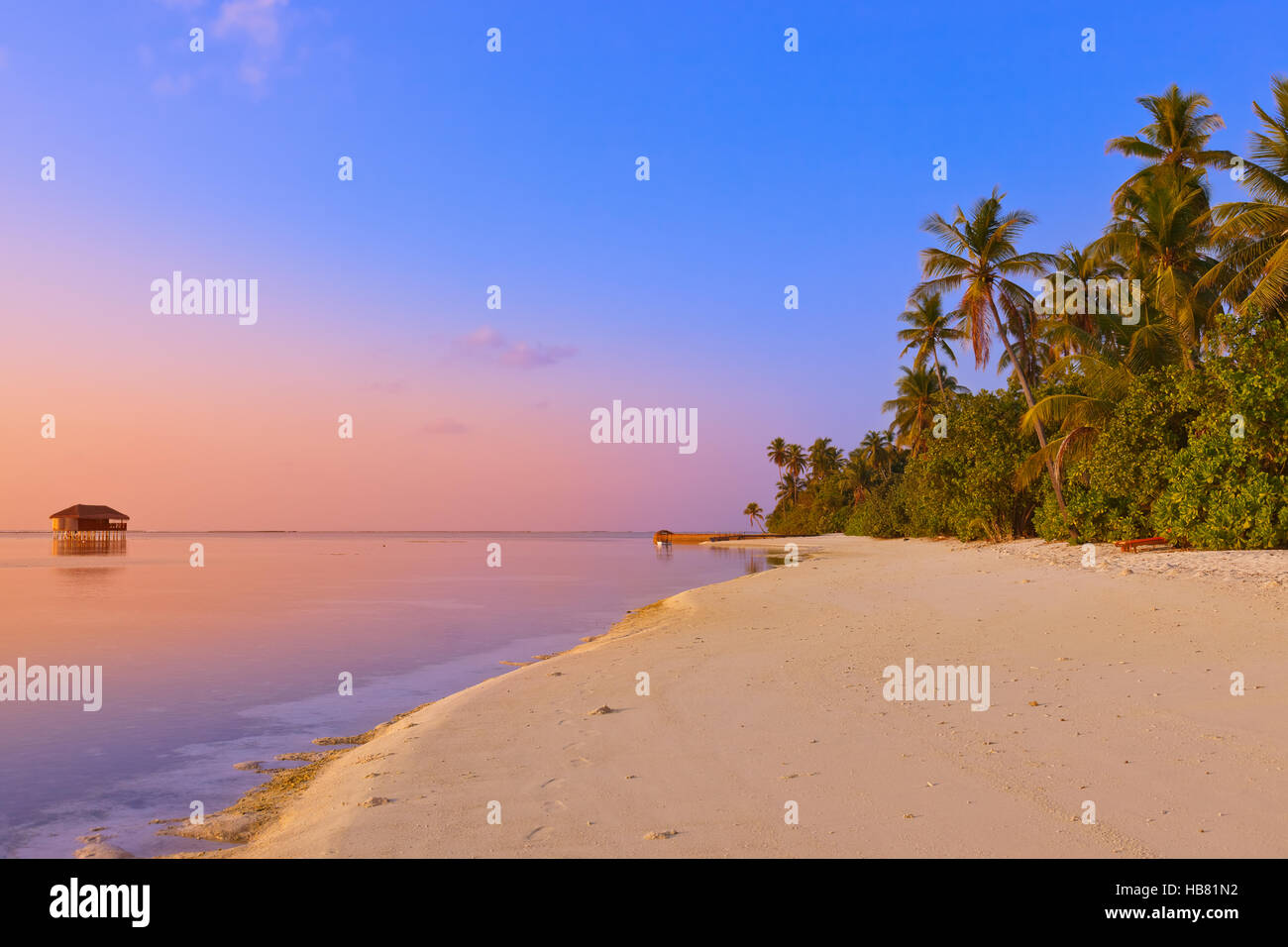 Sunset in Maldives beach Stock Photo - Alamy