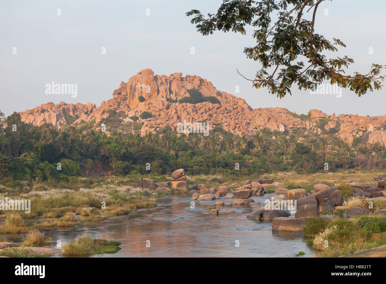 Tungabhadra River, Hampi, northern Karnataka, India with the region ...