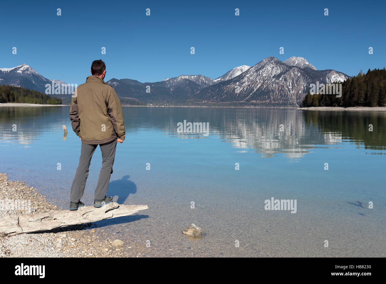 man is viewing to lake Stock Photo - Alamy
