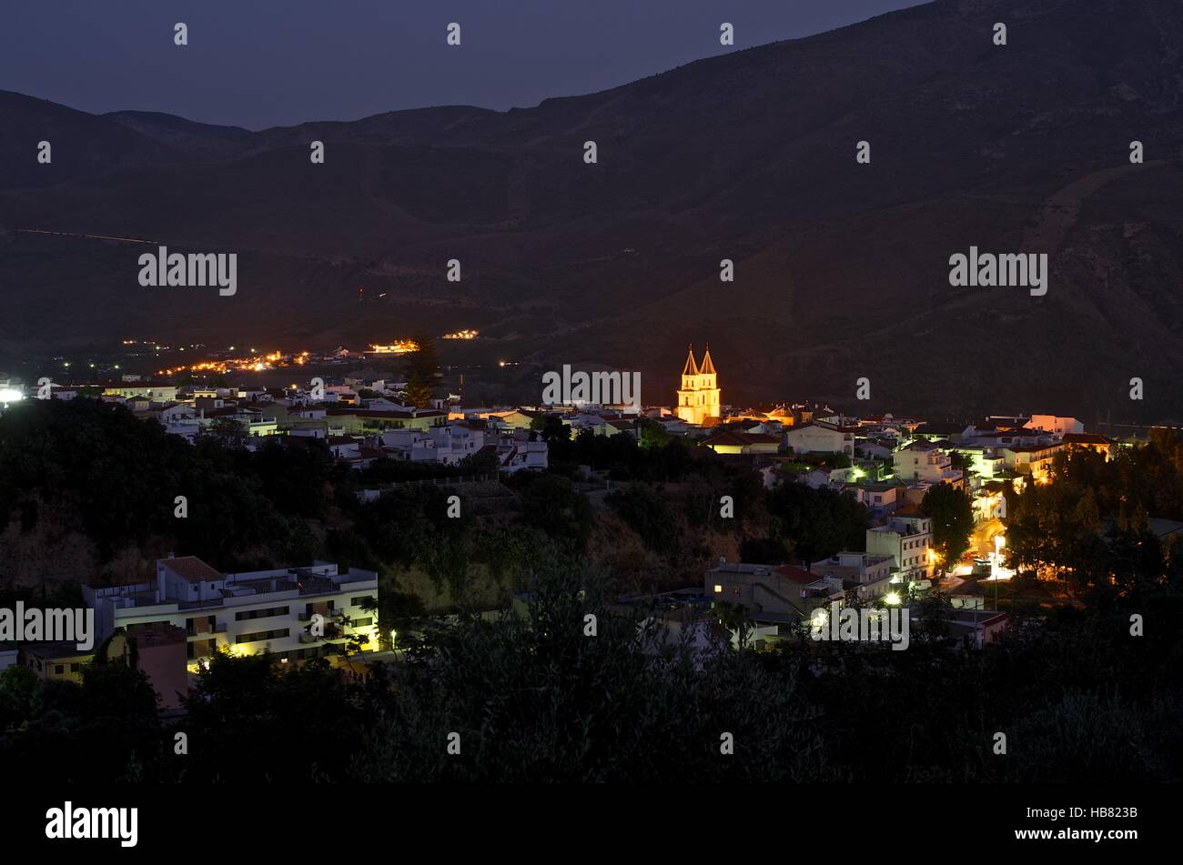The town of Orgiva by night, Spain Stock Photo - Alamy