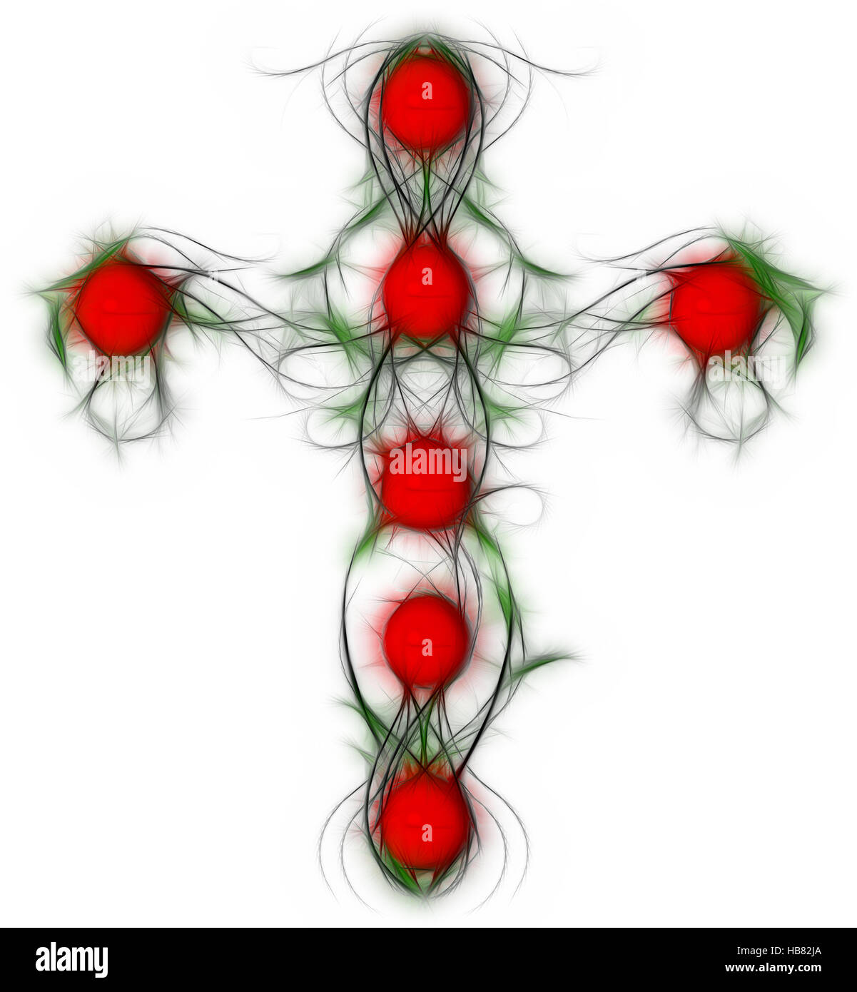 Green Floral Crosswith red ball on white Stock Photo - Alamy