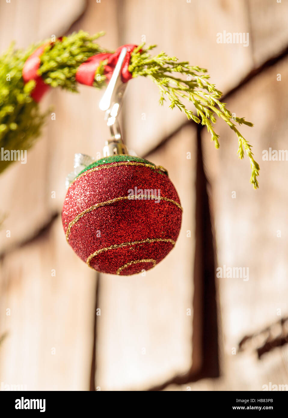 Small Christmas tree with a single ornament bulb hanging from the top ...
