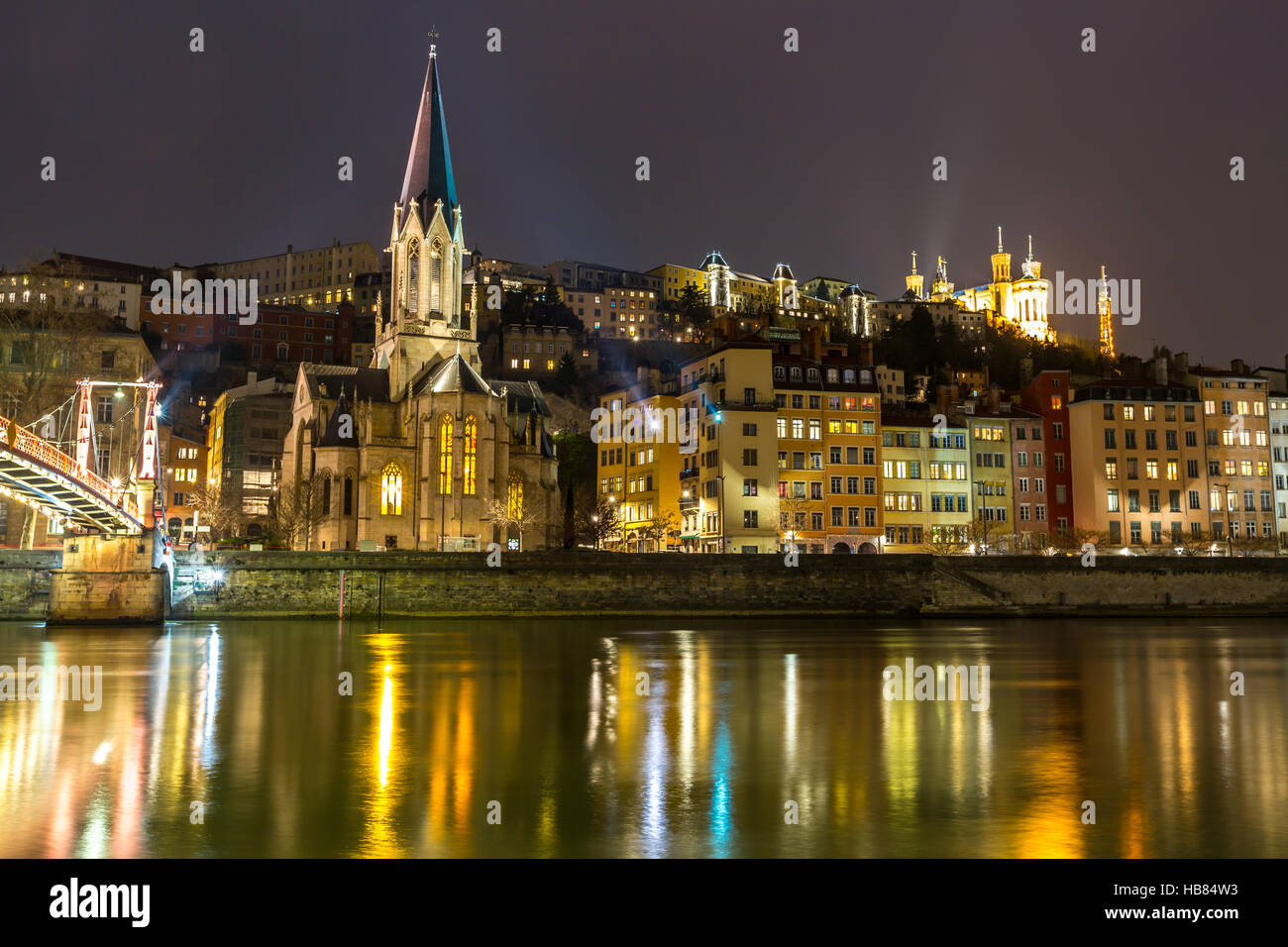 Lyon Church Night Stock Photo - Alamy
