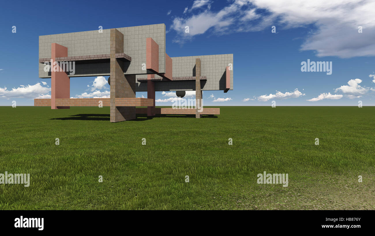 Grass field with pillars and walls Stock Photo - Alamy