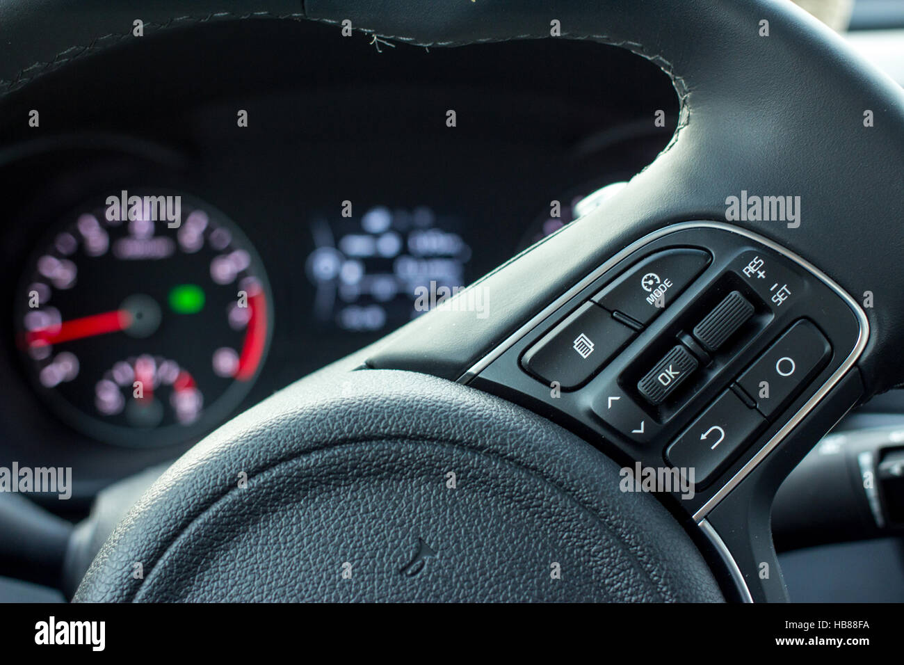 Modern car interior with smart watch on gear stick Stock Photo - Alamy