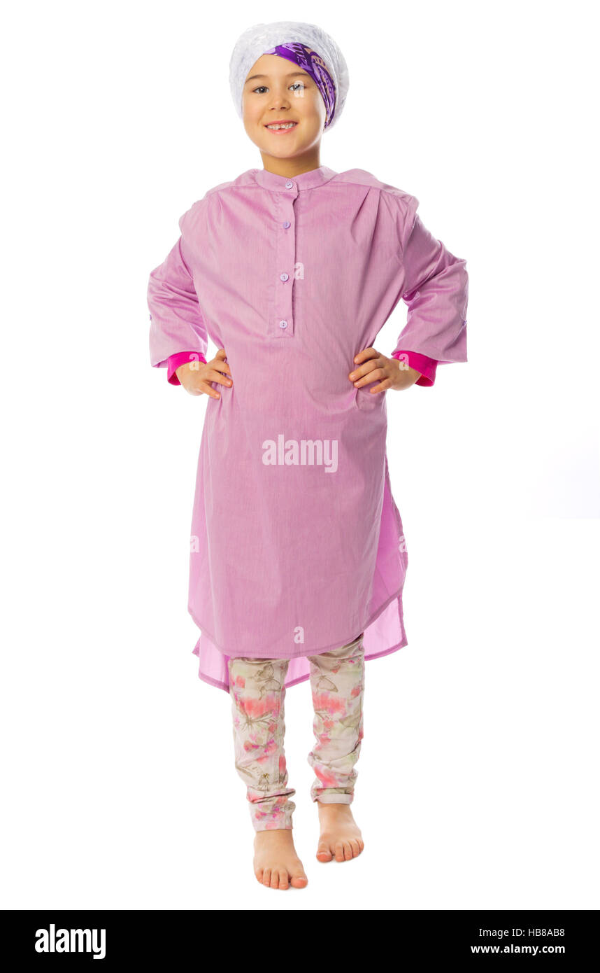 Little muslim girl isolated on white Stock Photo - Alamy