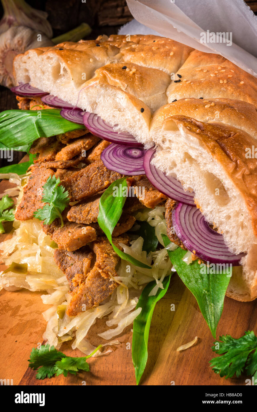 Gyros pita with wild garlic Stock Photo - Alamy