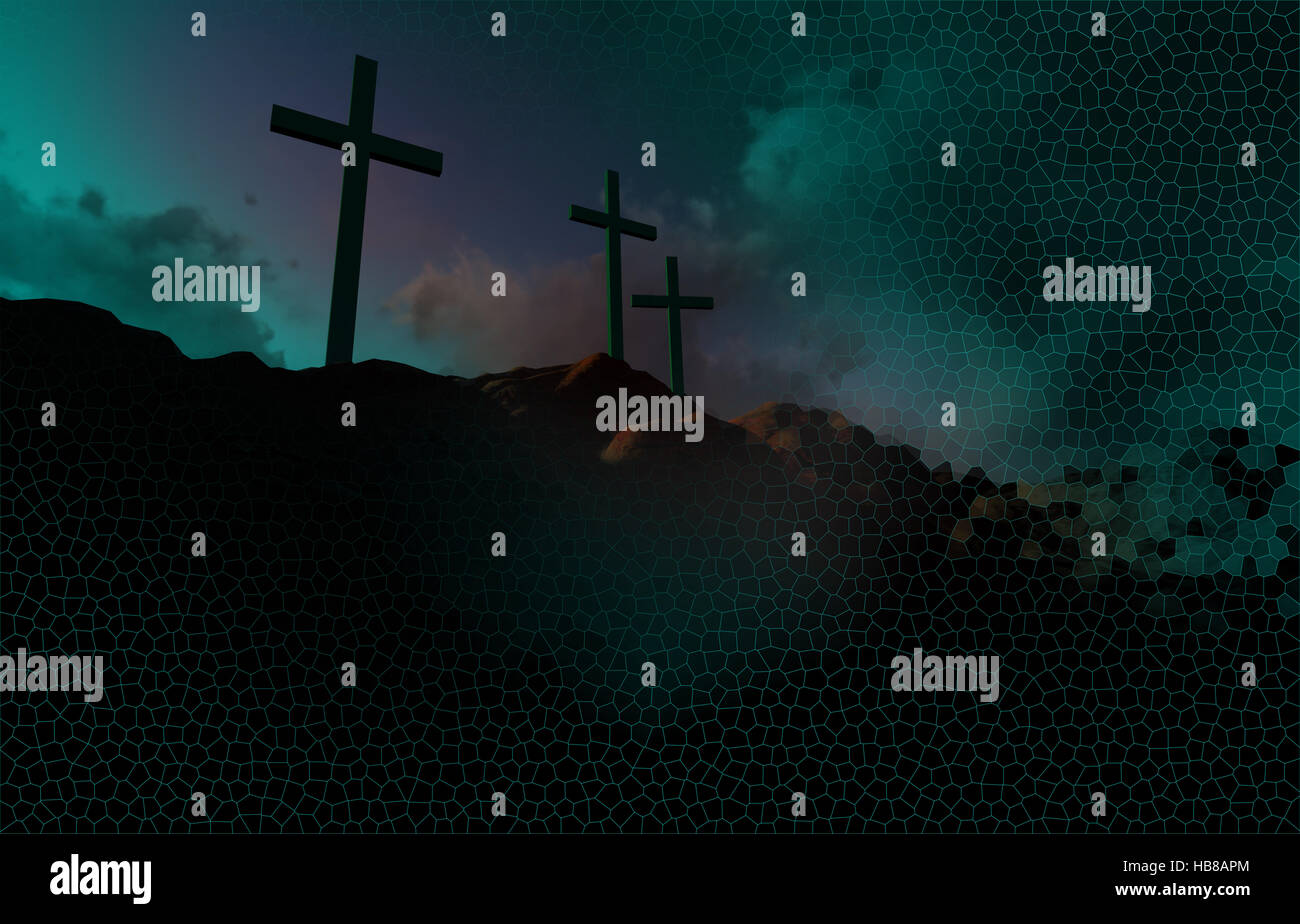 Three Crosses at Sunset Stock Photo - Alamy