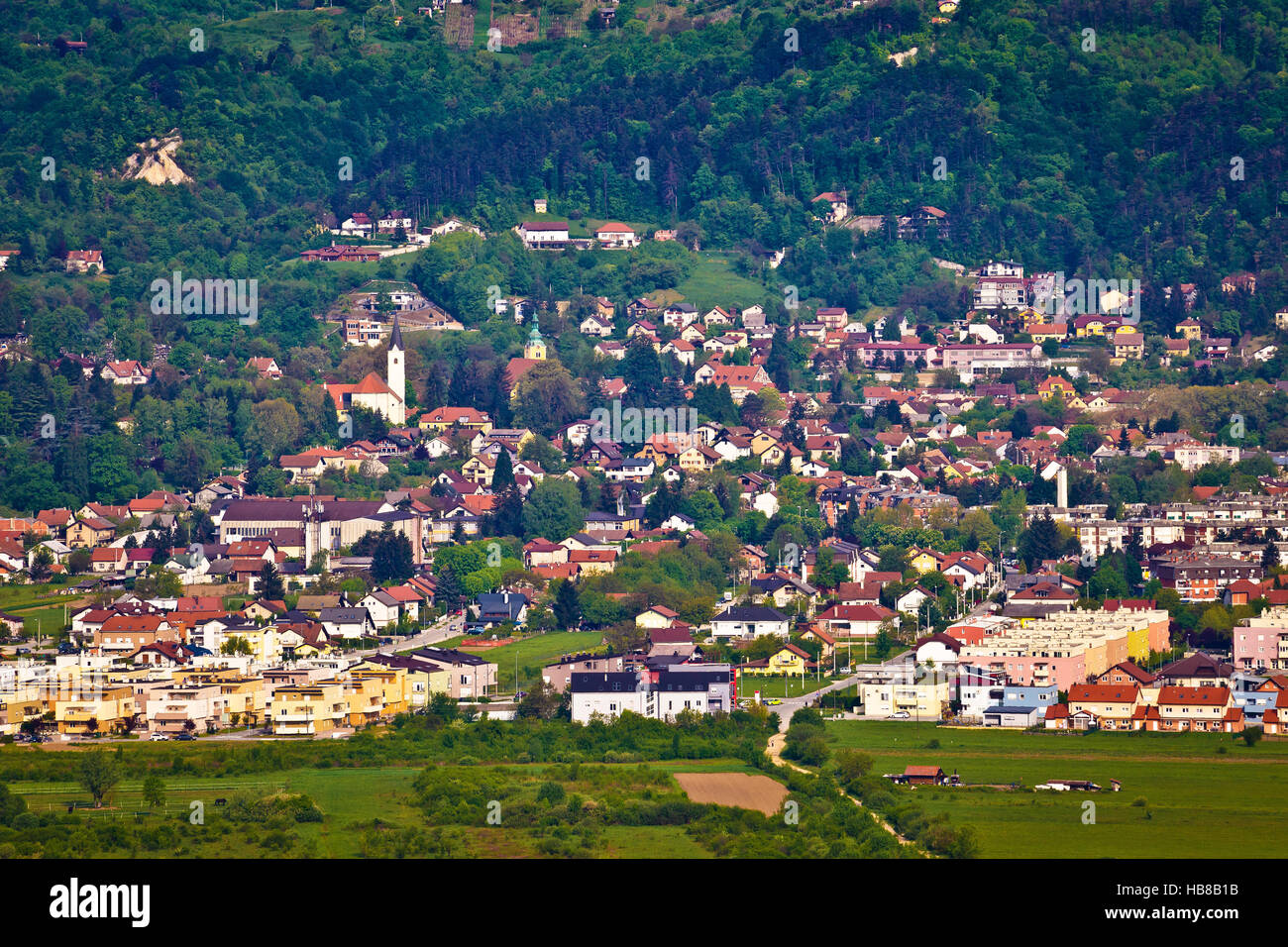 Hillside town of Samobor aerial view Stock Photo - Alamy