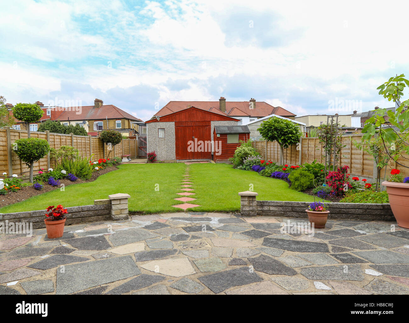 Typical urban garden of a semi-detached house in the London suburbs ...
