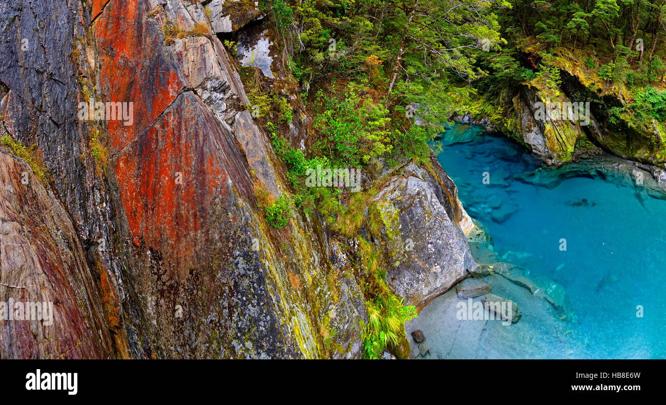Blue Pools, rock pools filled from Makarora River, turquoise crystal ...