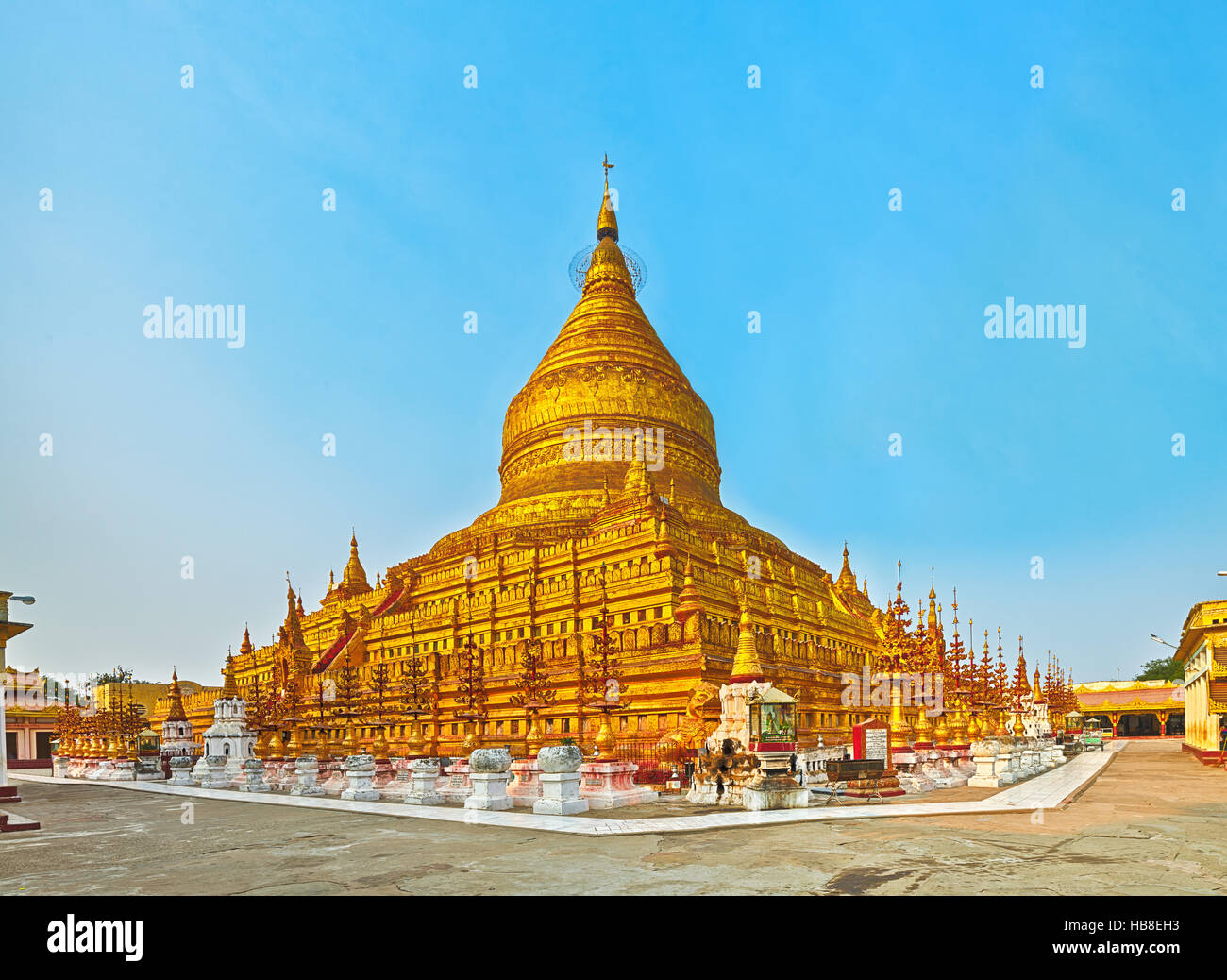 Shwezigon pagoda in Bagan. Myanmar. Panorama Stock Photo - Alamy