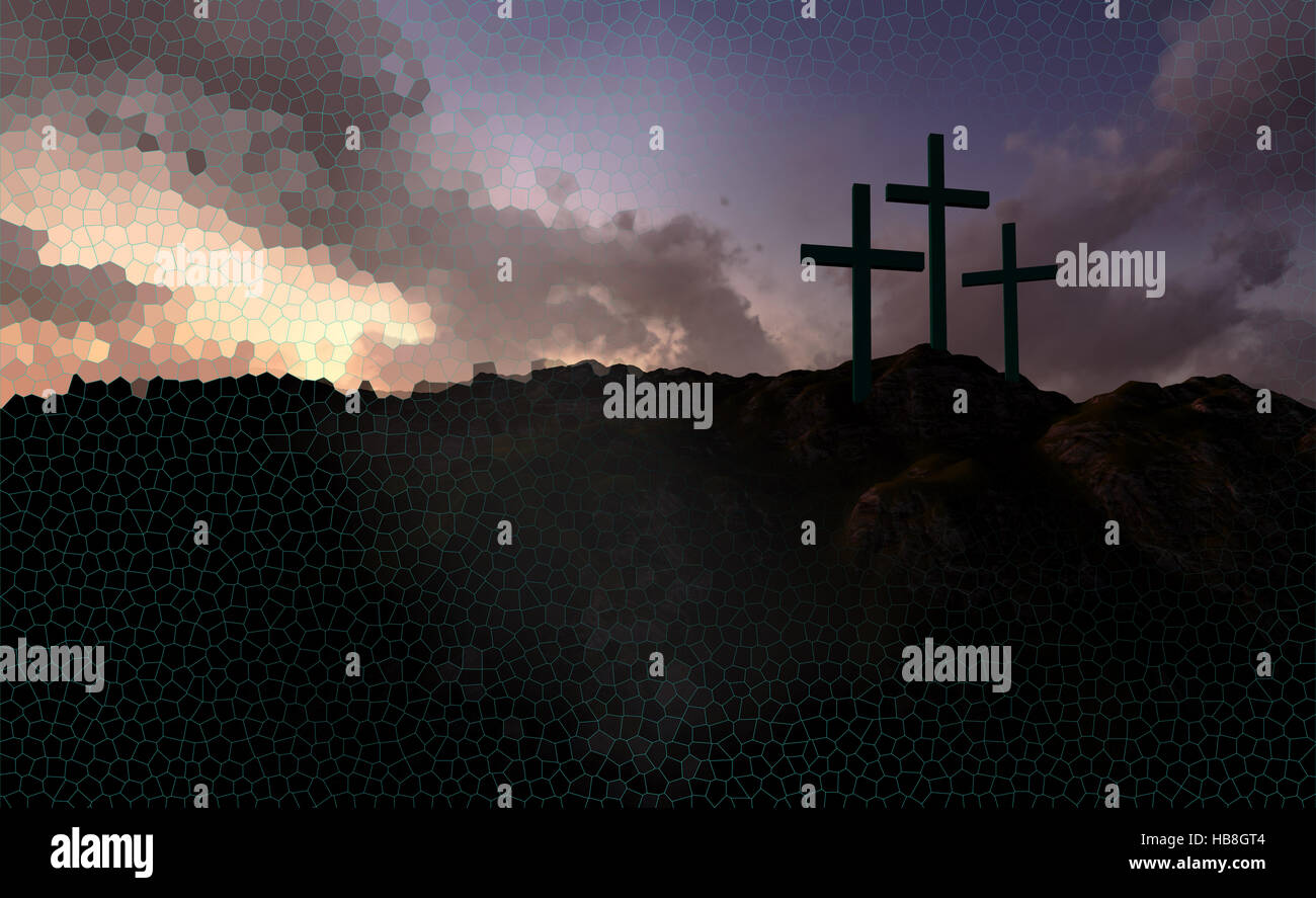 Three Crosses at Sunset Stock Photo - Alamy