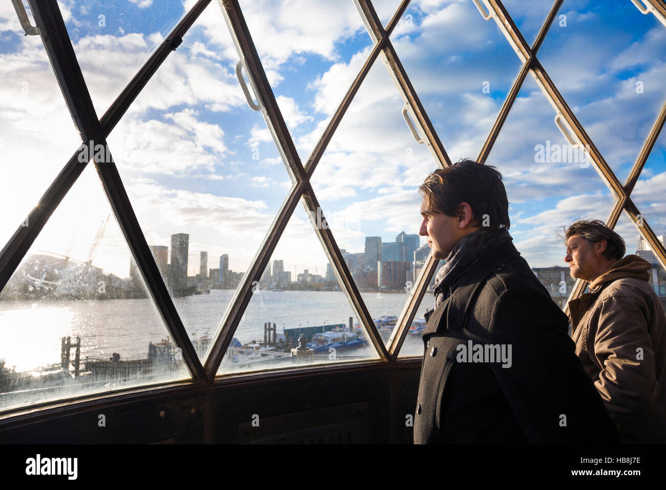 View of O2 and London city skyline from the lighthouse at Trinity Buoy ...