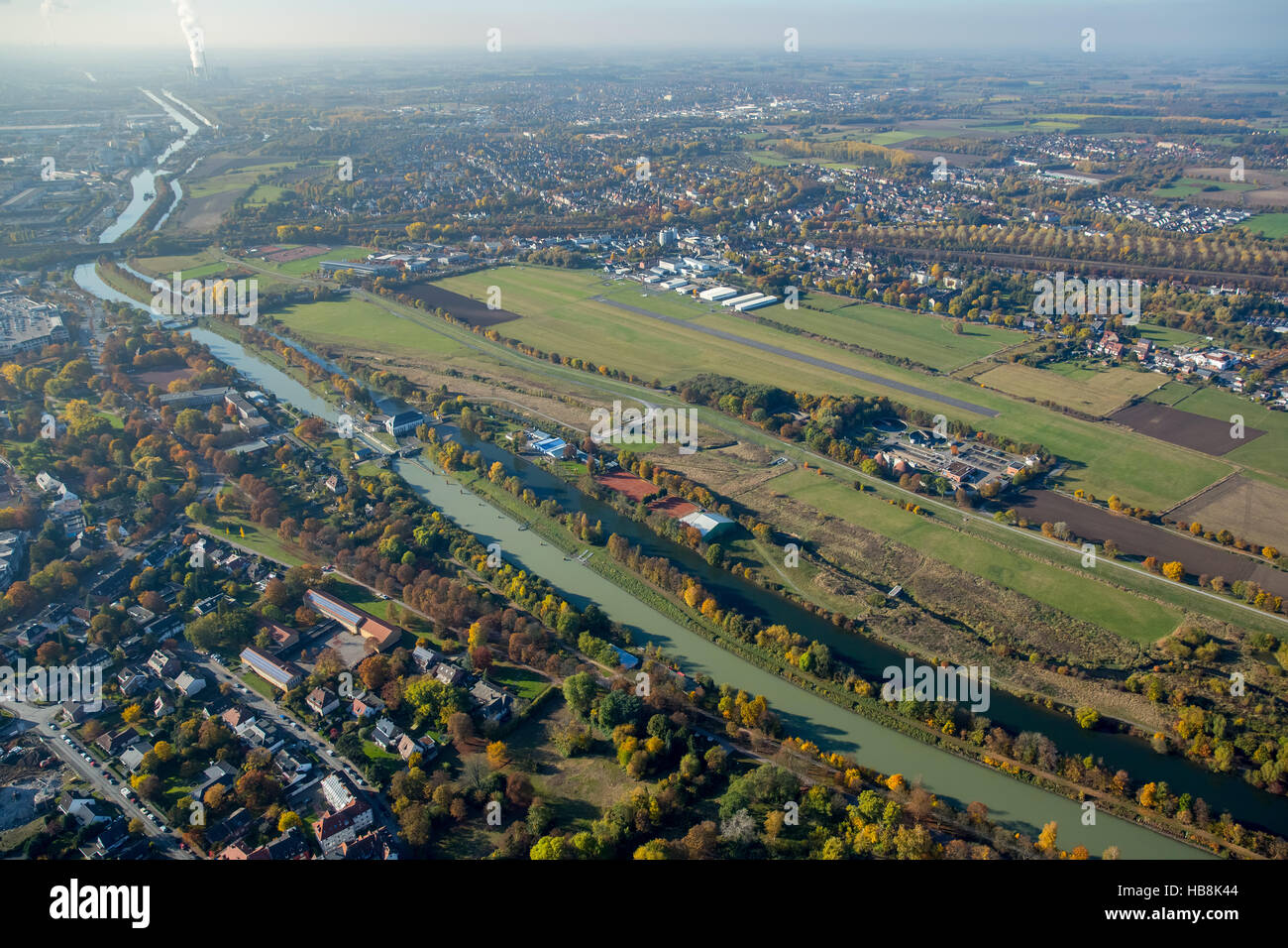 Aerial view, channel edge, Hamm to the water, river Lippe, Datteln-Hamm ...