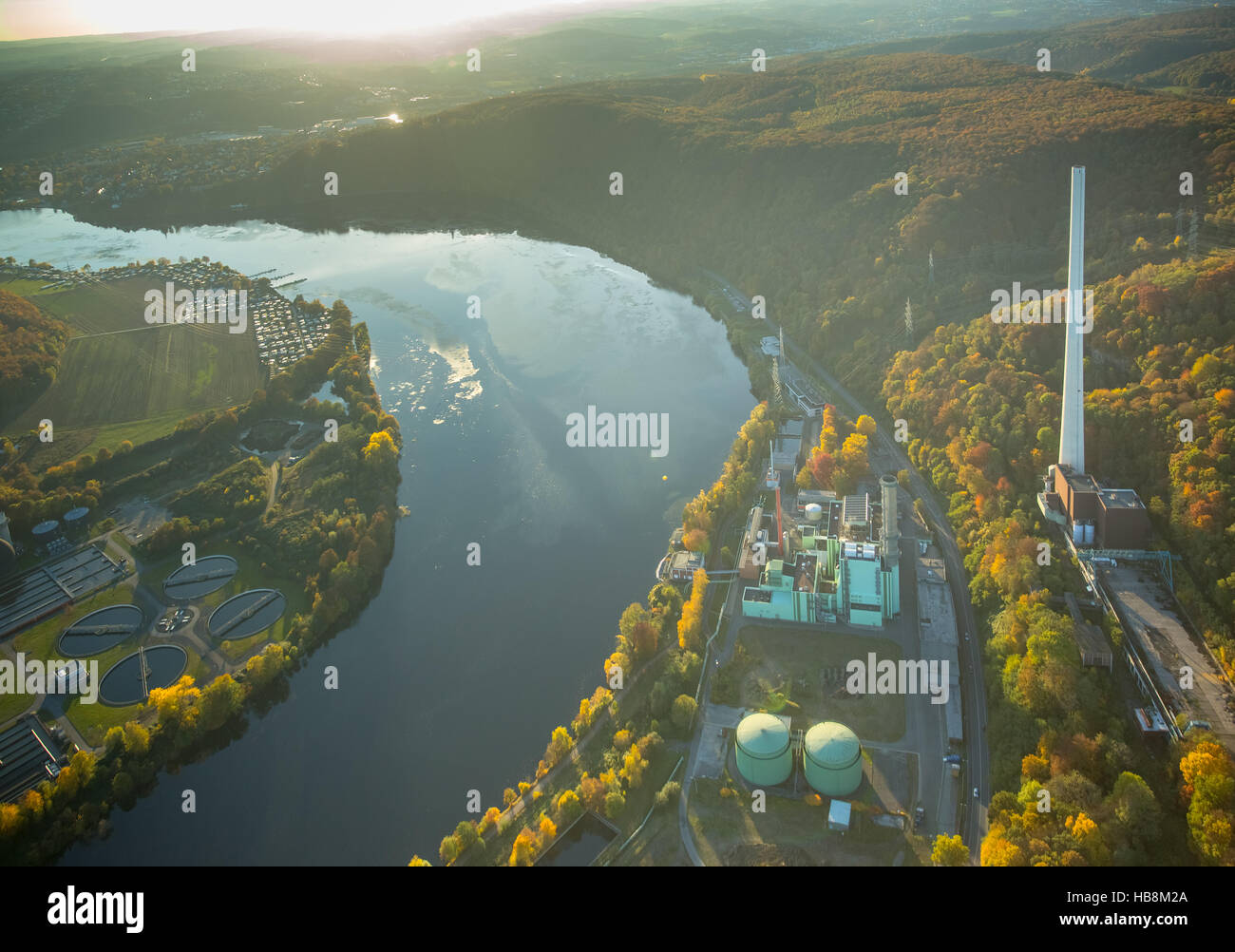 Aerial view, Cuno powerplant, coal stockyard, Harkortsee, Herdecke ...