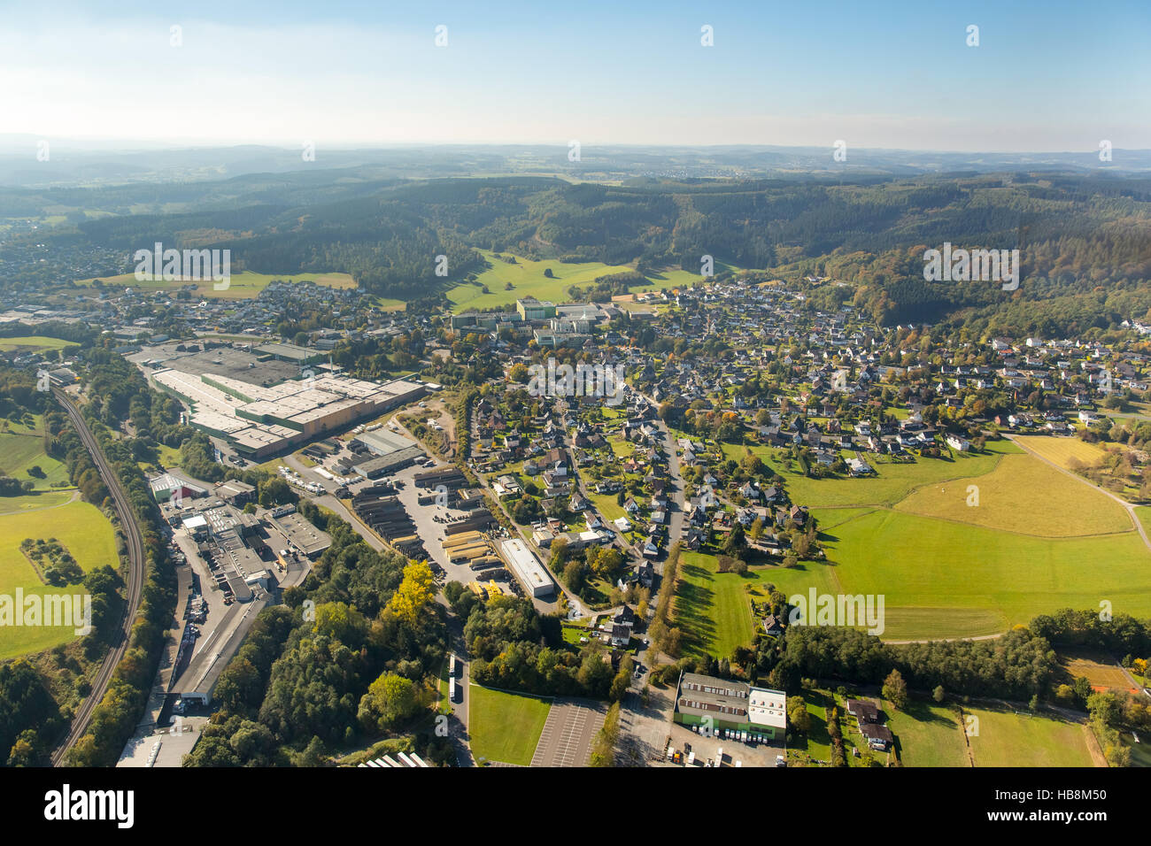 Aerial view, Krombach, Krombacher brewery, Kreuztal, Sauerland, Siegen ...