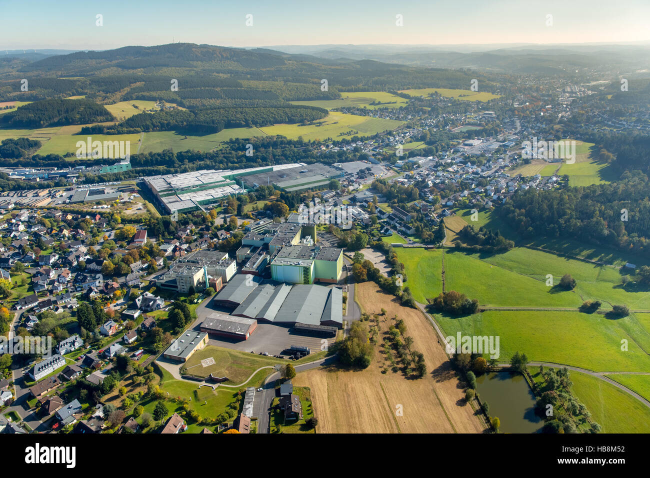 Aerial view, Krombach, Krombacher brewery, Kreuztal, Sauerland, Siegen ...