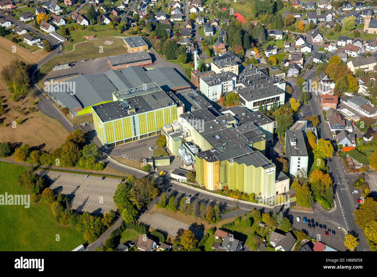 Aerial view, Krombach, Krombacher brewery, Kreuztal, Sauerland, Siegen ...