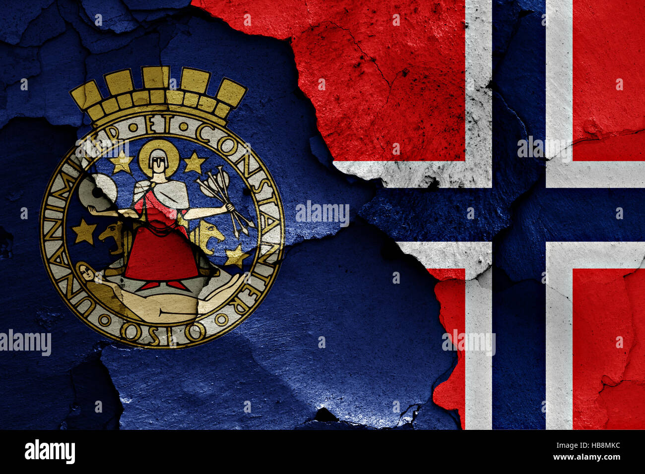 flags of Oslo and Norway painted on cracked wall Stock Photo - Alamy